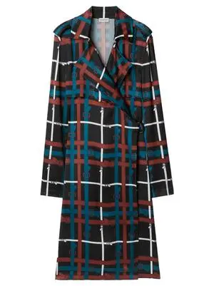 Burberry Belt Check Viscose Trench Dress - Petrol Blue