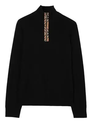 Burberry Check Trim Wool Half-zip Sweater - Black