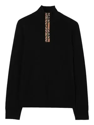 Burberry Check Trim Wool Half-zip Sweater - Black