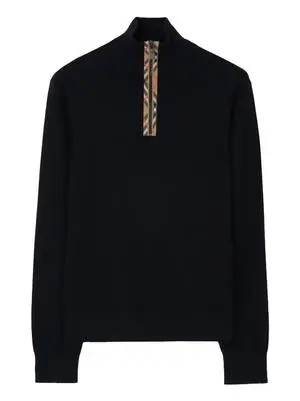 Burberry Check Trim Wool Half-zip Sweater - Navy