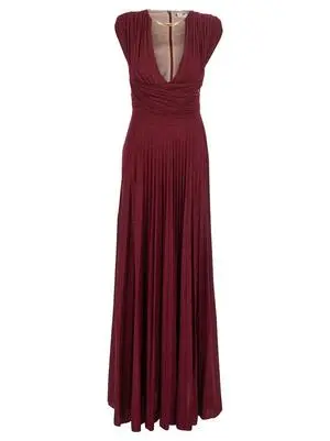 Elisabetta Franchi Long Dress With Pleated Details - Red