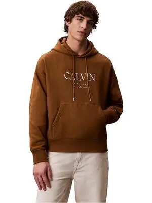 Calvin Klein Premium Fleece Logo Graphic Hoodie - Bronze Gold