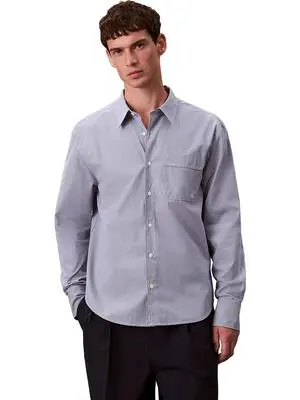 Calvin Klein Stripe Poplin Relaxed Button-down Shirt - Dusty Sailor Blue