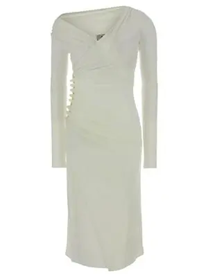 Elisabetta Franchi Draped Button Midi Dress - White