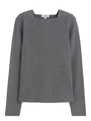 Cos Cotton Jersey Long-sleeved Top - Dark Grey