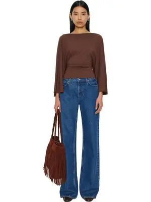 REFORMATION Avery Long Sleeve Knit Top - Brown