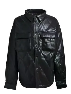 BREATH Quilted-pattern Leather Shirt - Black
