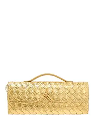Bottega Veneta Long Andiamo Intrecciato Metallic Leather Clutch Gold