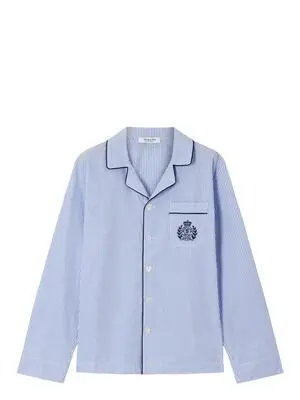 SPORTY & RICH Embroidered Striped Pajama Shirt - Blue
