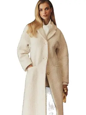 Maeve Tailored Bouclé Long Coat Jacket - Ivory
