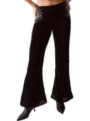Nasty Gal Star Embellished Velvet Flare Pants - Black