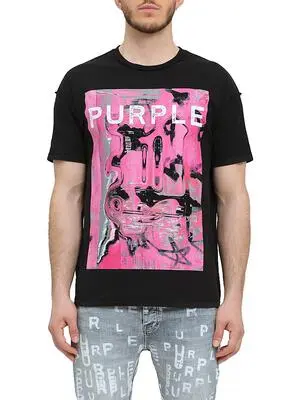 PURPLE BRAND Short Sleeve Textured Inside Out Graphic Tee - Black