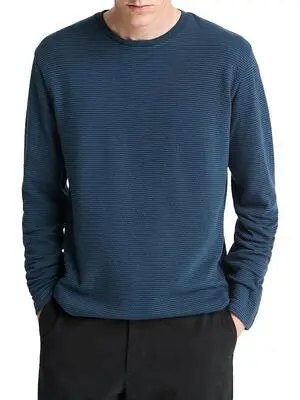 Vince Striped Double Knit Long Sleeved Crewneck Tee - Clear Lake/rapids