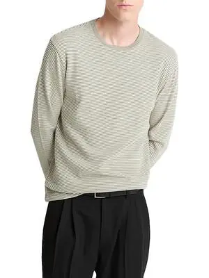 Vince Striped Double Knit Long Sleeved Crewneck Tee - Meadowlark
