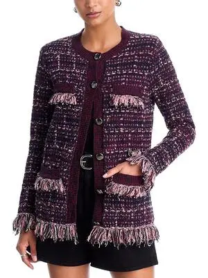 L'Agence Fringe Trim Cardigan Sweater - Black/malbec/midnight