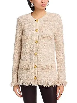 L'Agence Fringe Trim Cardigan Sweater - Natural Multi Boucle