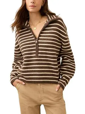 Faherty Brand Jackson Quarter Zip Striped Sweater - Mocha Stripe