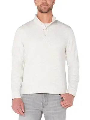 LIVERPOOL Mock Neck Button Placket Pullover Shirt - Ivory/gray Multi