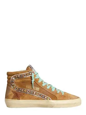 GOLDEN GOOSE Slide Classic Suede Embellished Sneakers Light Brown