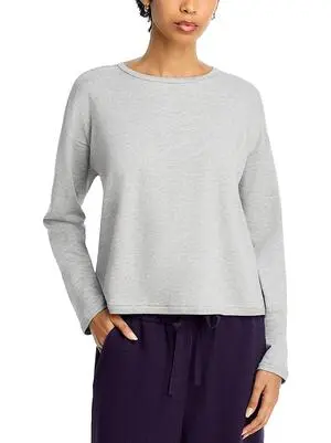 Eileen Fisher Striped Cozy Brushed Terry Round Neck Cropped Boxy Top - Dark Pearl