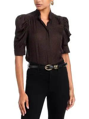 FRAME The Silk Houndstooth Gillian Top - Americano Multi