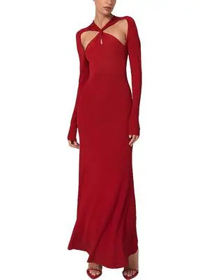 REISS Cutout Knitted Maxi Dress - Red