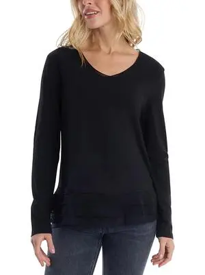 Wilt Mixed Media Ruffle Hem Tee - Black