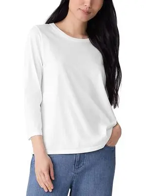 Eileen Fisher Cotton Round Neck Easy Top White