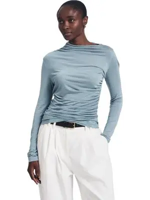 NINETY PERCENT Iphis Draped Long Sleeve Top - Powder Blue