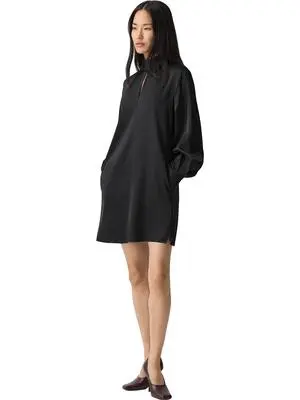 Theory Blouson Sleeve Satin Dress - Black