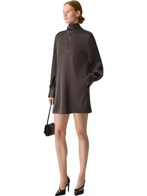 Theory Blouson Sleeve Satin Dress - Dark Graphite