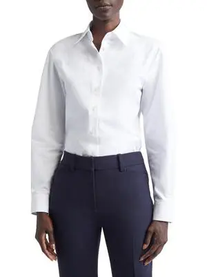 Lafayette 148 New York Fitted Cotton Poplin Shirt - White