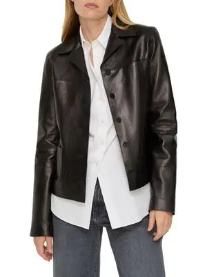 Lafayette 148 New York Pickstitch Leather Jacket - Black