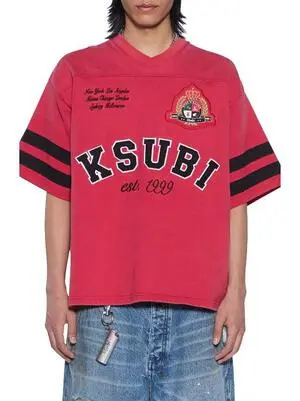 Ksubi Duke Embroide Cotton Jersey V-neck T-shirt - Red