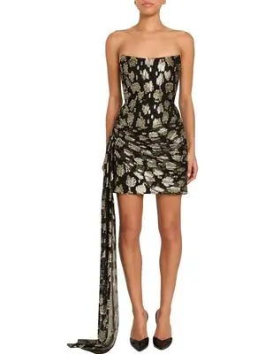 Amanda Uprichard Alaia Metallic Floral Strapless Mini Dress - Black/gold