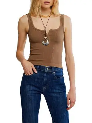 Free People Simply Soft Cotton Blend Tank - Teak
