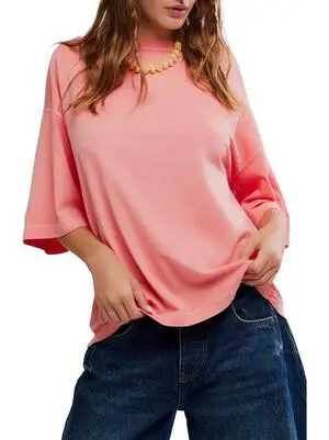 Free People Oversized Cotton T-shirt - Coral Crimson