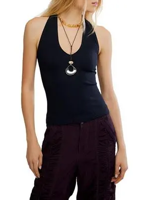 Free People Sleek Plunge Tank Top - Black