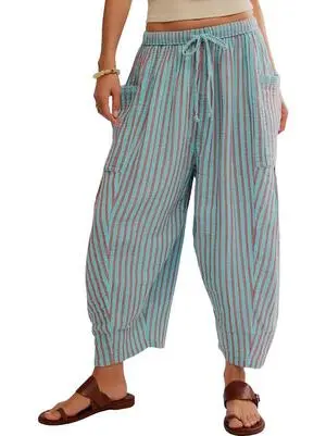 Free People Quin Stripe Cotton Drawstring Pants Prep Rouge Combo