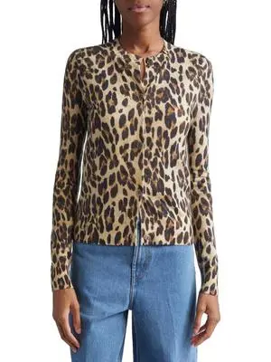 St. John Leopard Print Wool Cardigan - Bronze Latte Multi