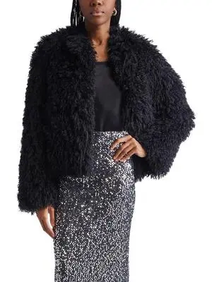 St. John Faux Fur Cropped Jacket - Black