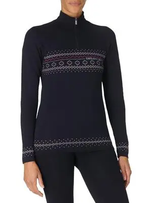 Sweaty Betty Fair Isle Base Layer Half Zip Pullover - Black Ski Fair Isle Jacquard