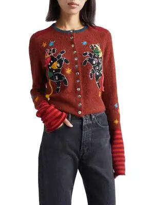 YANYAN Lunar New Year Horse Alpaca Blend Crop Cardigan - Wine