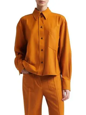 Victoria Beckham Long Sleeve Crop Button-up Shirt - Bronze