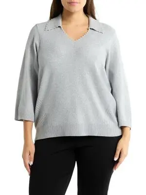 Wit & Wisdom Collared Sweater - Heather Grey
