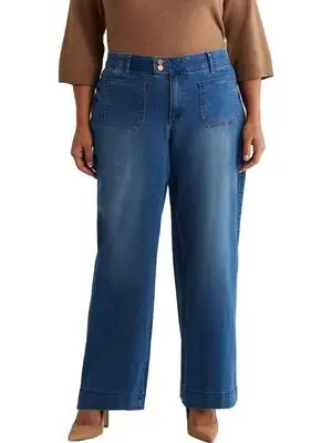 Wit & Wisdom Patch Pocket High-waist Wide-leg Jeans - Blue
