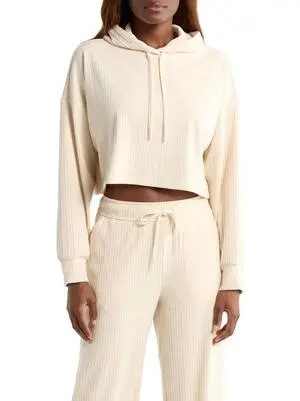Beyond Yoga Breathe Easy Rib Crop Hoodie - Ivory