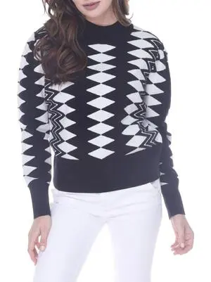 RAIN AND ROSE Diamond Checker Mock Neck Sweater - Black