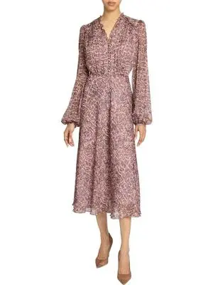 Santorelli Amal Printed Georgette Midi Dress - Dusty Lilac Multi