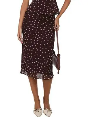 Princess Polly Sydni Dot Bias Cut Midi Skirt - Chocolate/pink Polka